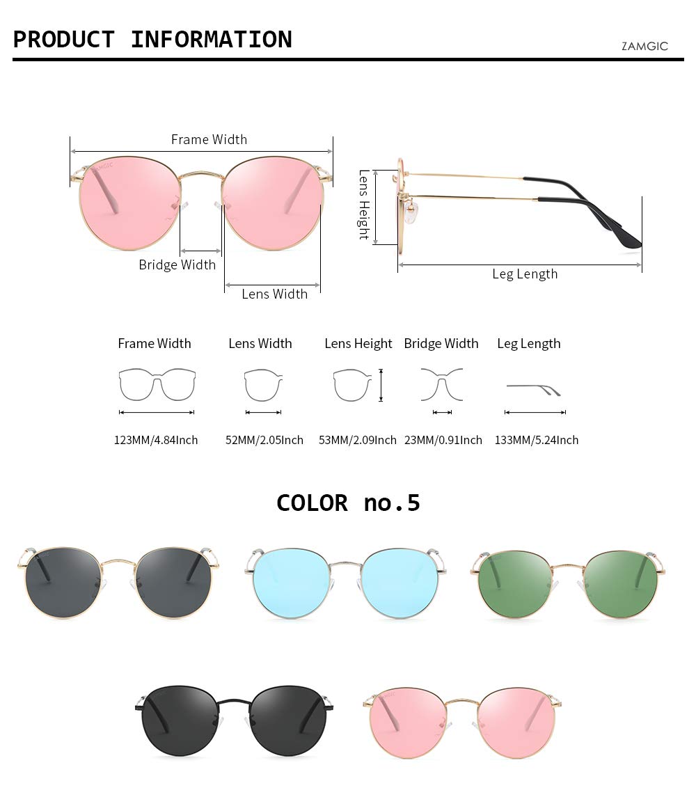 ZAMGIC Small Vintage Round Sunglasses Classic Retro Polarized Lens for Men Women Golden Frame Pink Lens