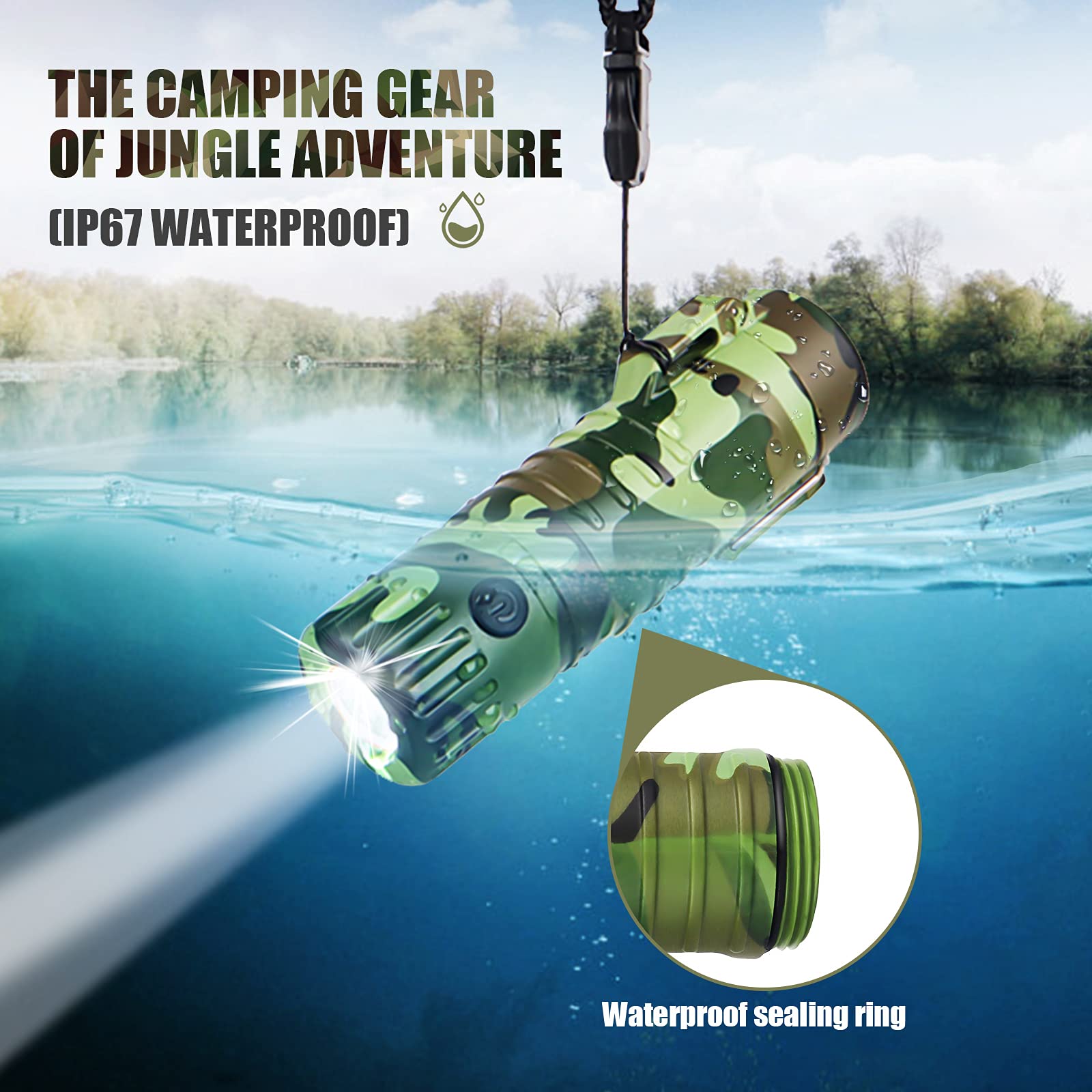 Torch Lighter with Multifunctional Flashlight, Refillable Butane Practical Lighters, IP67 Waterproof Adjustable Jet Flame Cool Lighters with Gift Box, for Christmas, Adventure, Camping, BBQ