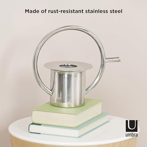 Umbra Quench Stainless Steel Watering Can, Pot for Outdoor or Indoor Plants, Medium