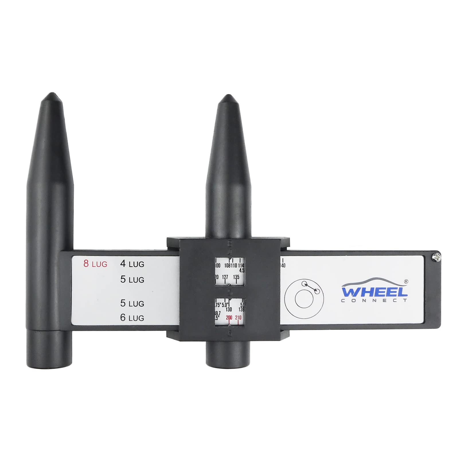 WHEEL CONNECT PCD Gauge，Wheel/Rim Bolt Pattern Measuring Tool, PCD Ruler, Sliding Caliper for 4 5 6 8 Holes
