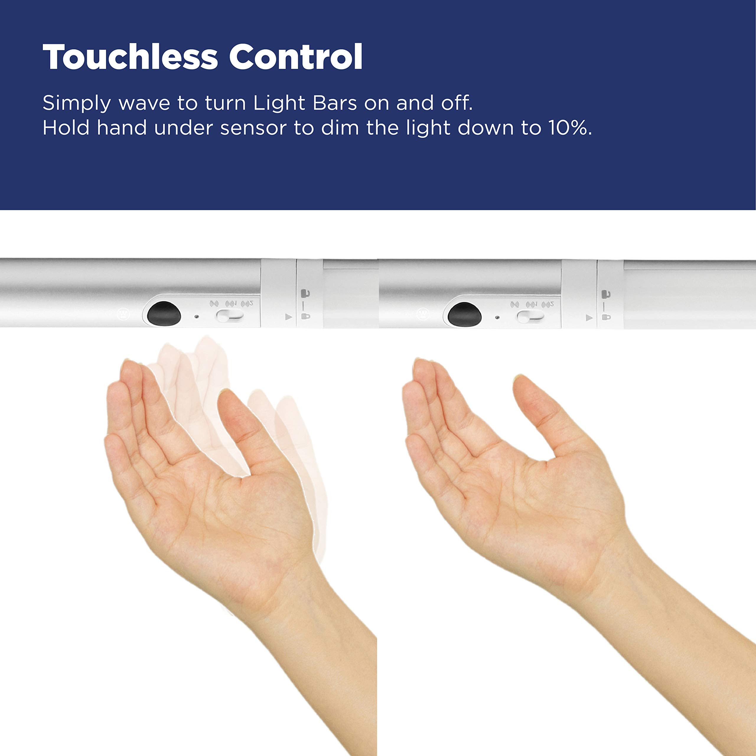 Westinghouse Rechargeable 3-Pack 17.8” LED Wireless Wave Activated Light Bar – Ideal for Under Cabinet Lighting - Touchless Activation and Dimmable – Link up to 10 Light Bars - Installs in Minutes