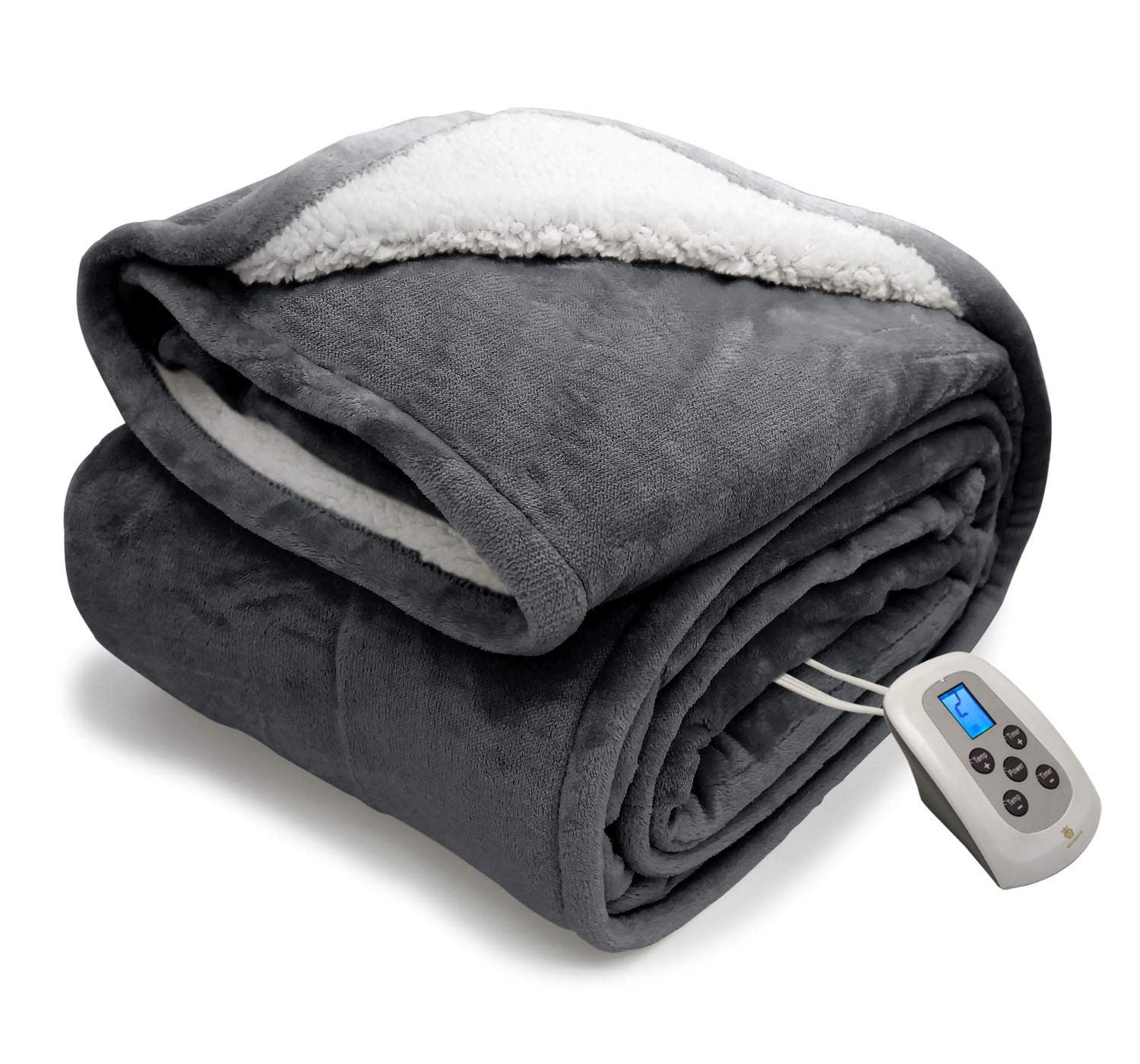 Twin Electric Blanket Heated Sherpa and Reversible Flannel Washable Throw,Fast-Heating Full Body Warming Soft with 10 Heat Settings/Safety 10 Hours Auto-Off Controller (62x84''Linen