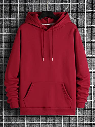 WDIRARA Men's Hand Graphic Print Drawstring Hoodie Long Sleeve Pocket Sweatshirt Back Letter Print Burgundy M