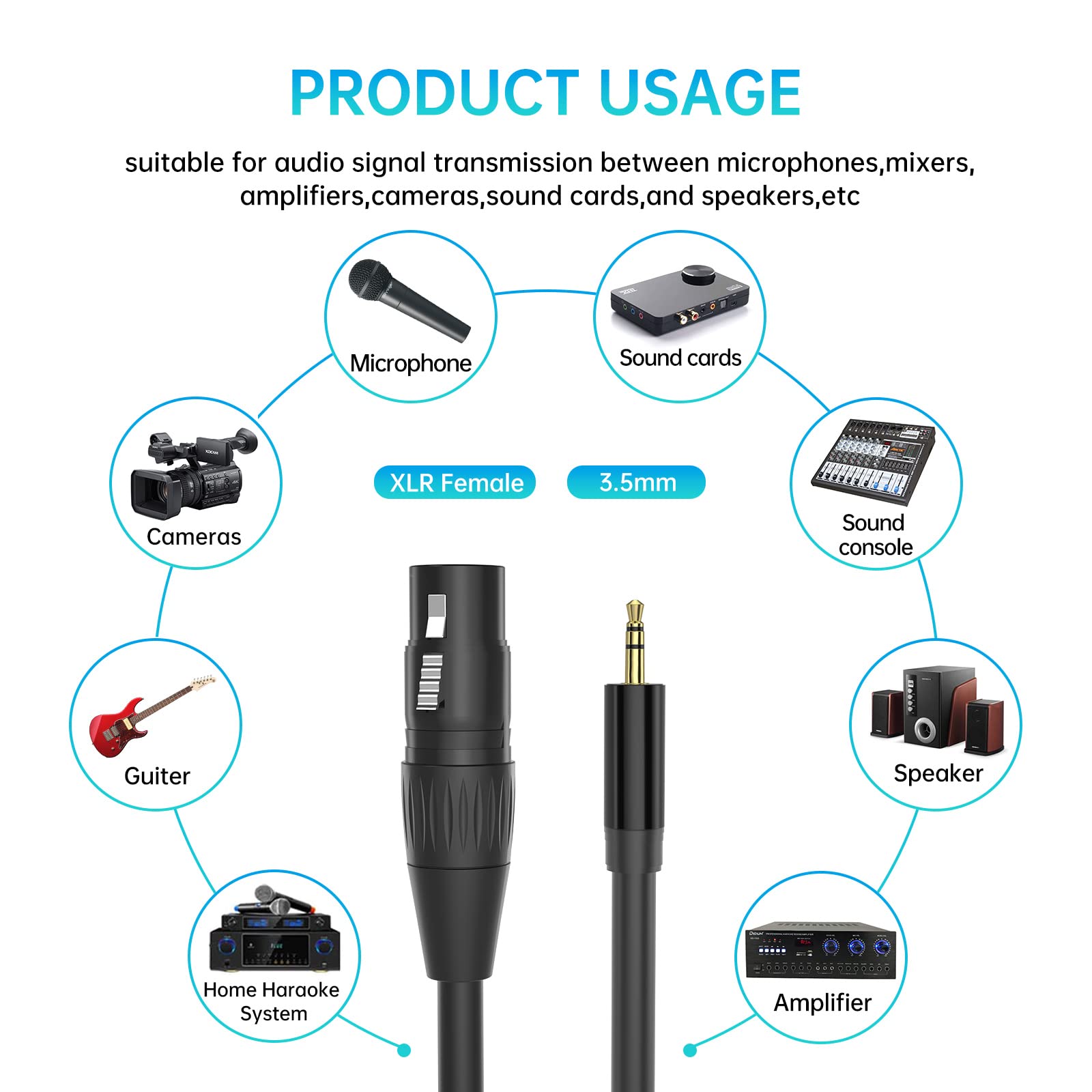 Yinker 3.5mm to XLR Female 5ft/1pack, 1/8 Inch TRS to XLR Female 3 Pin Microphone Cable Mic Cord Balanced Stereo(1/8 to XLR)