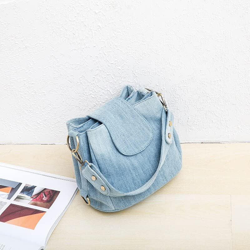 Women's Bag 2022 Trend Shoulder Bag Demin Bucket Small Size Tote Bag Crossbody Bag (light blue)