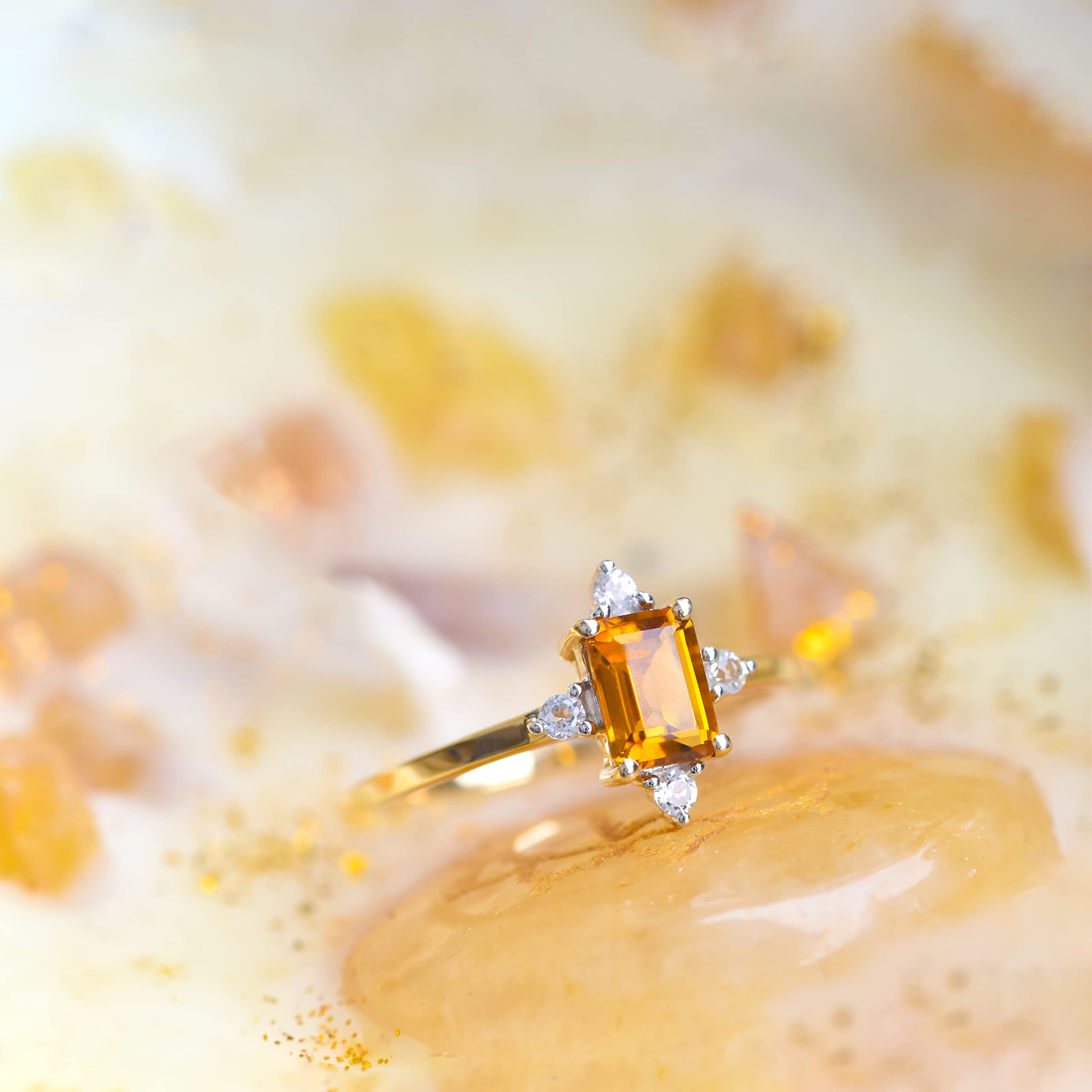 YoTreasure 1.37 Ct. Healing Citrine White Topaz Solid 10K Yellow Gold Engagement Ring