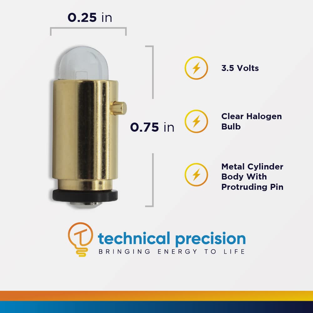 Technical Precision - 3.5V Retinoscope Bulb Replacement for Welch Allyn WA-08200 - Clear Halogen Bulb in Metal Cylinder Body with Protruding Pin - for Welch Allyn Streak Retinoscope - 1 Pack