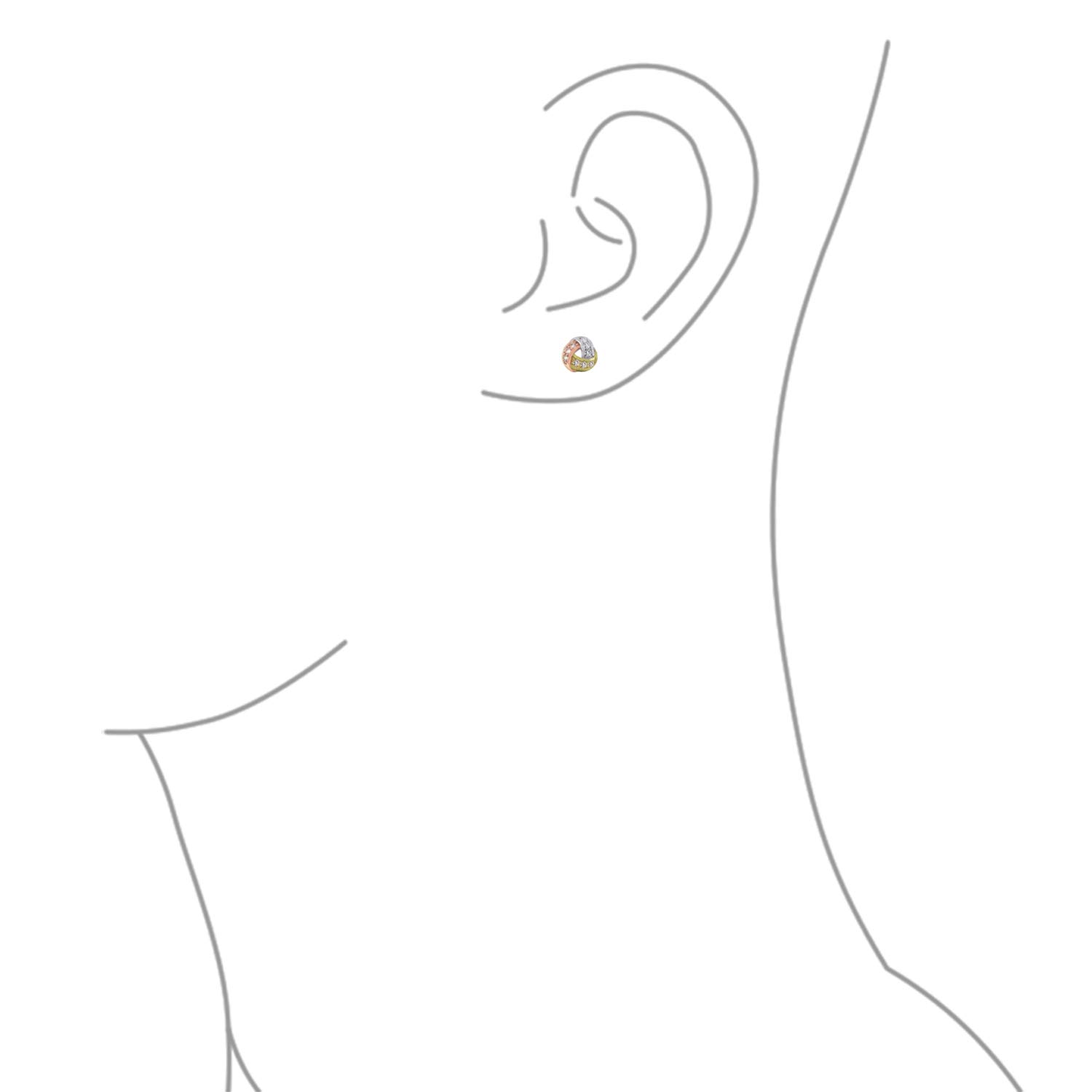 Tri Color Twisted Love Knot Pave Cubic Zirconia CZ Stud Earrings For Women Rose Gold Plated .925 Sterling Silver