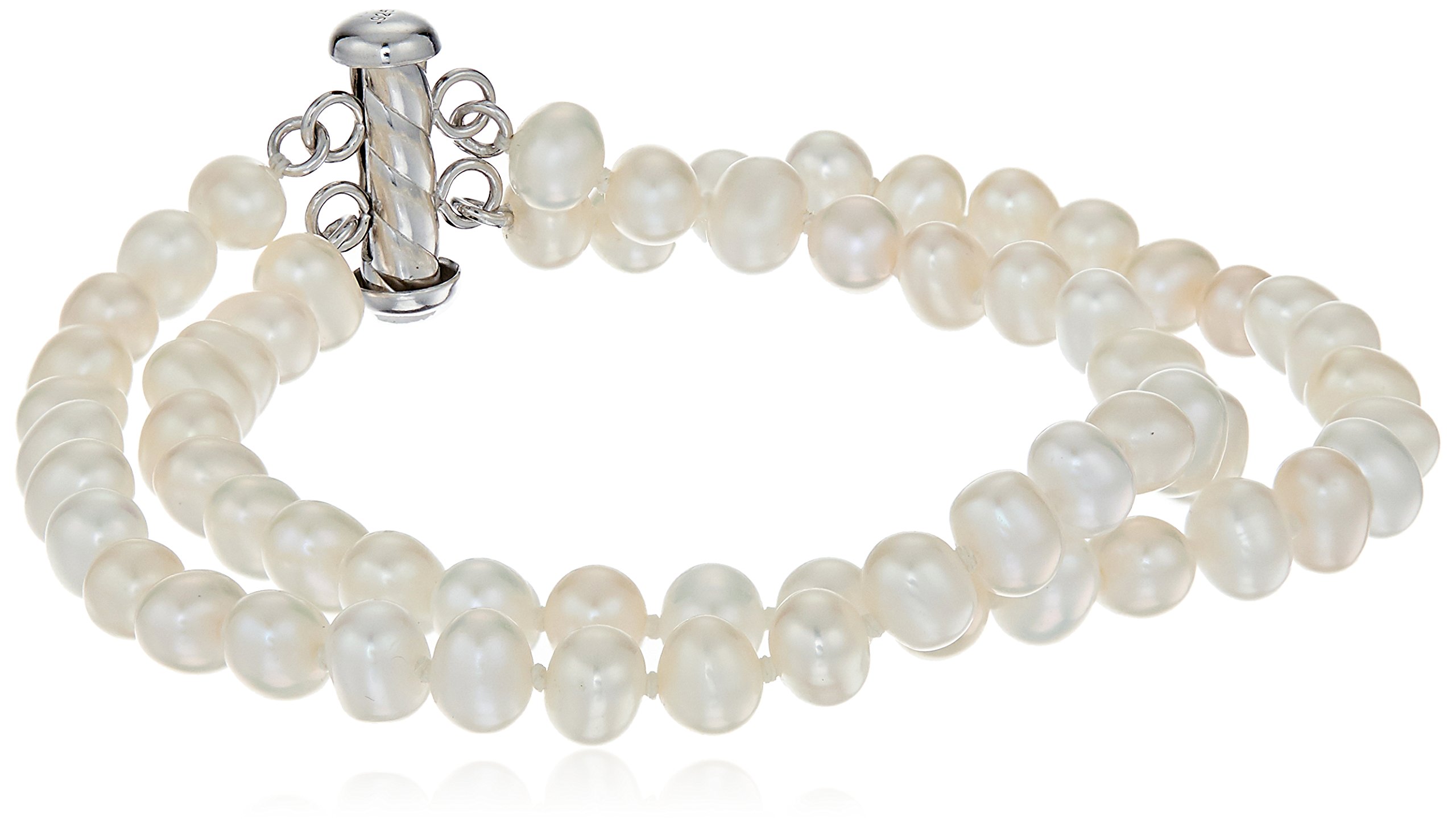 Sterling Silver 2-Row White Freshwater Cultured A Quality Pearl Bracelet (5.5-6mm) , 7.25"