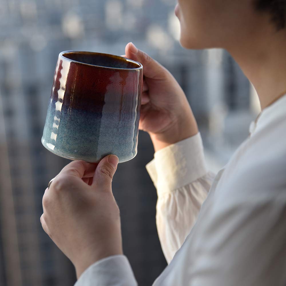 wewlink Large Ceramic Coffee Mug, Pottery Mug,Tea Cup for Office and Home,Handmade Pottery Coffee Mugs,16.5 Oz,Dishwasher and Microwave Safe,kiln altered glaze craft (Red)