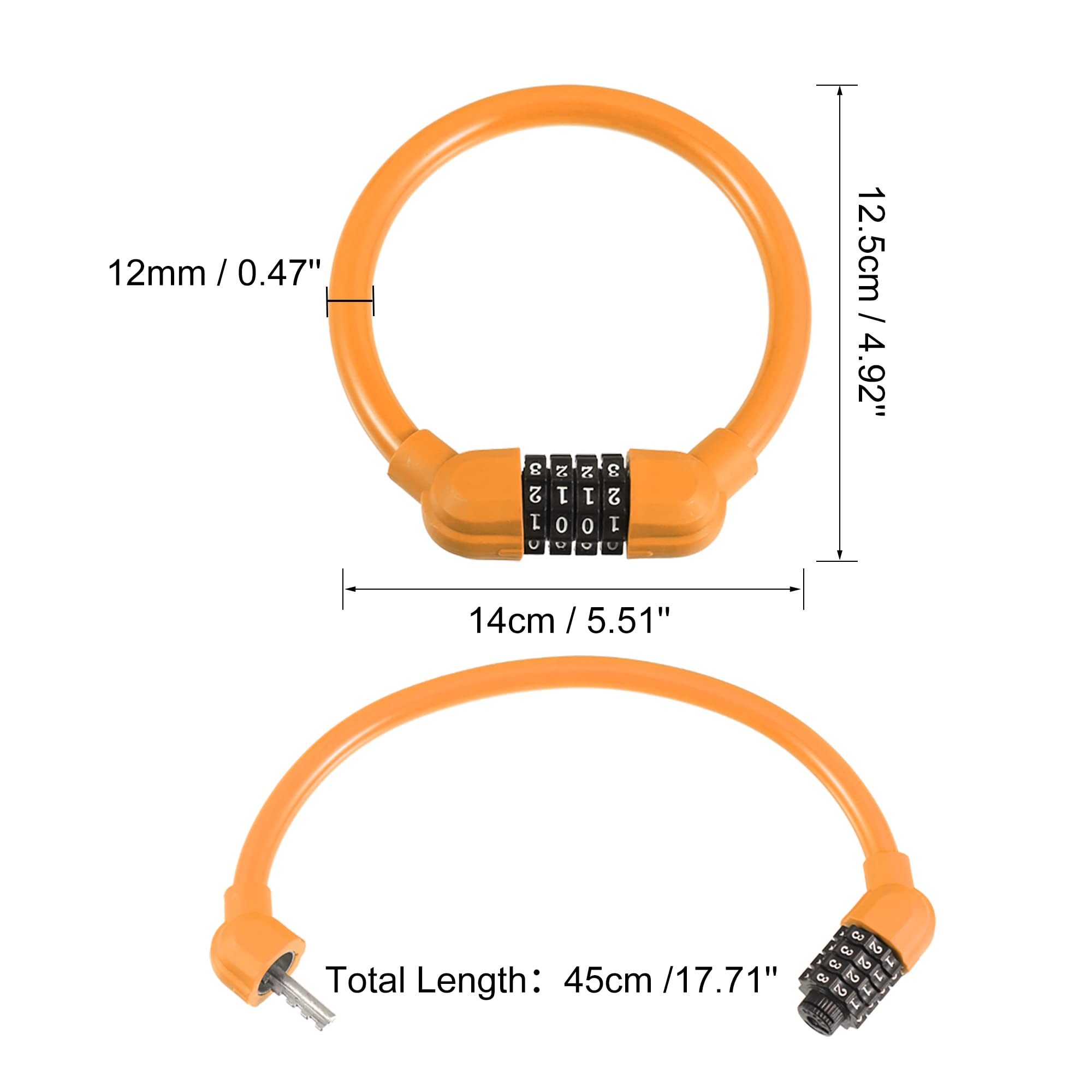 X AUTOHAUX 45cmx12mm Bike Locks Cable Portable 4 Digit Security Resettable Combination Bicycle Cable Lock Orange