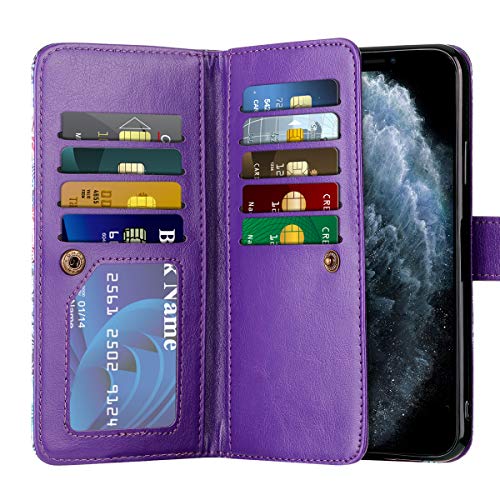 Vofolen Case for iPhone XR Case Wallet Leather PU Flip Cover Folio Detachable Magnetic Slim Shell Dual Layer Heavy Duty Protective Bumper Armor Wristband Card Holder for iPhone XR 10R Flower Mandala
