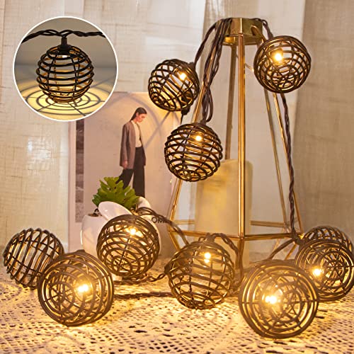 Vigdur Decorative - Rattan Ball String Lights with 10 Led Bulbs Plug in Rattan Lantern String Lights for Patio Garden Backyard Party Decor,9.84FT