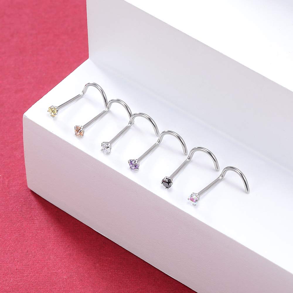 ZS 30 Pieces Cubic Zircon Nose Bone Studs 20 Gauge Stainless Steel Opal Nose Piercing Studs Clear Bioflex Nose Rings for Body Jewelry