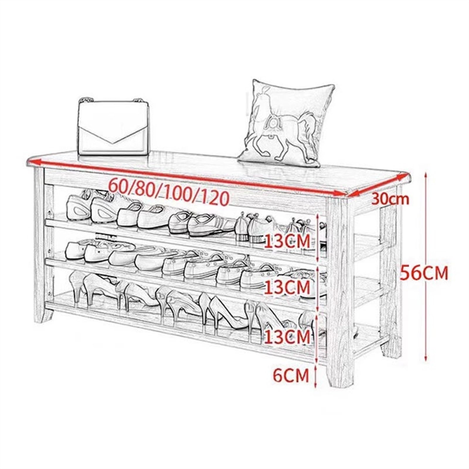 Shoes Rack 2/3-Tier Shoe Bench, Rustic Solid Wooden Shoe Organizer, Adjustable Entryway Storage Bench, Foyer Bench, Shoe Rack Bench Holds Up to 550 lbs Shoe Shelf (Size : 3-Layers 120cm)