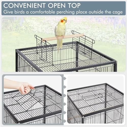 TENAS Iron Bird Cage - Sturdy Metal Open-top Design - Antioxidant Finish - Durability and Security - Four 360-degree Wheels - Two with Locks - Adds Ease of Movement
