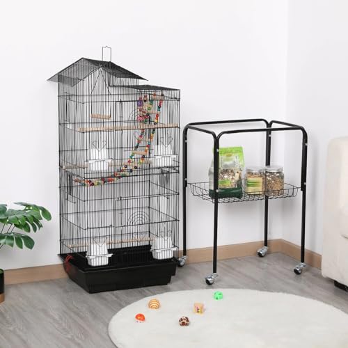 TENAS Rolling Metal Removable Bracket Bird Cage - Eco-Feeder - Wooden Perch - Swing - Removable Rolling Bracket - Easy to Handle and Store - Made of Durable Eco-Friendly Materials