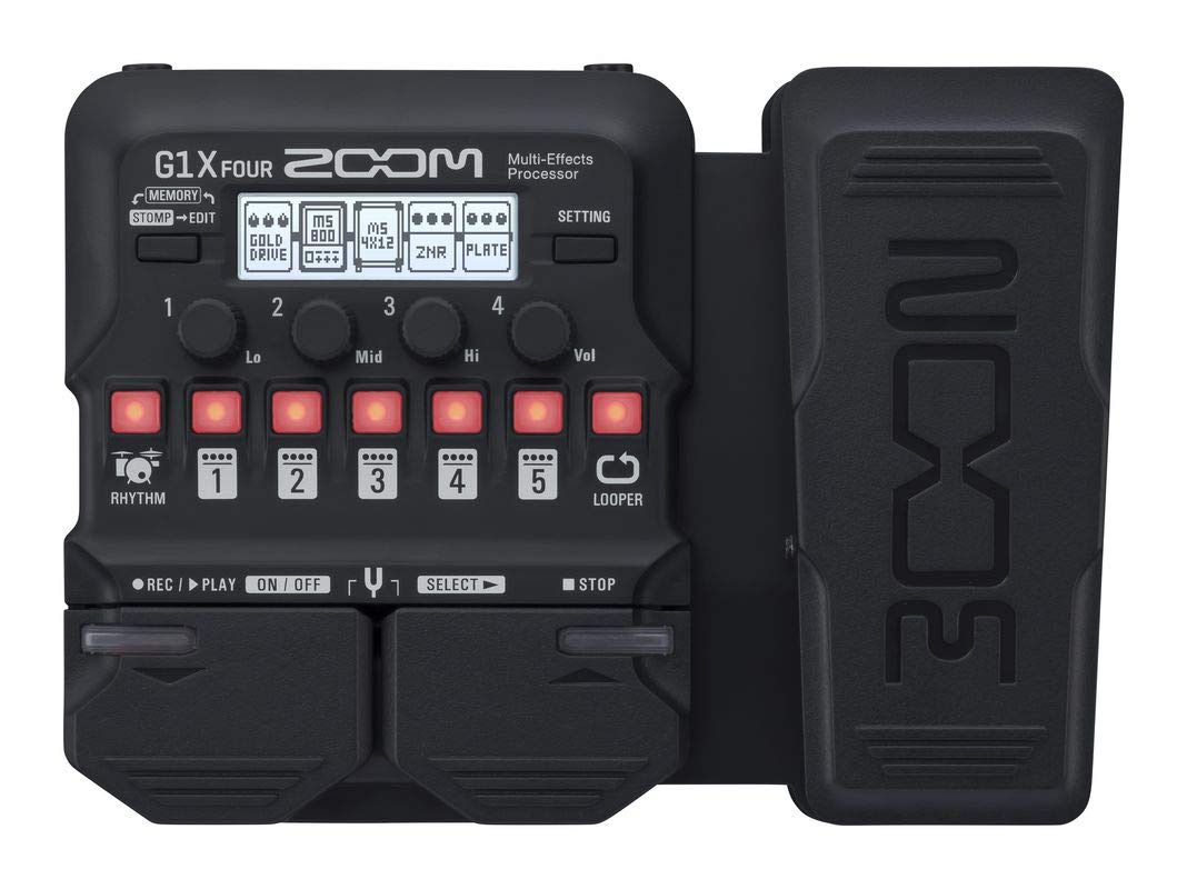 Zoom G1X Four Guitar Effects Processor with Built-In Expression Pedal + Zoom AD-16 9V AC adapter + Guitar Instrument Cable w Right Angle Plug + Photo4Less Cleaning Cloth - Deluxe Bundle