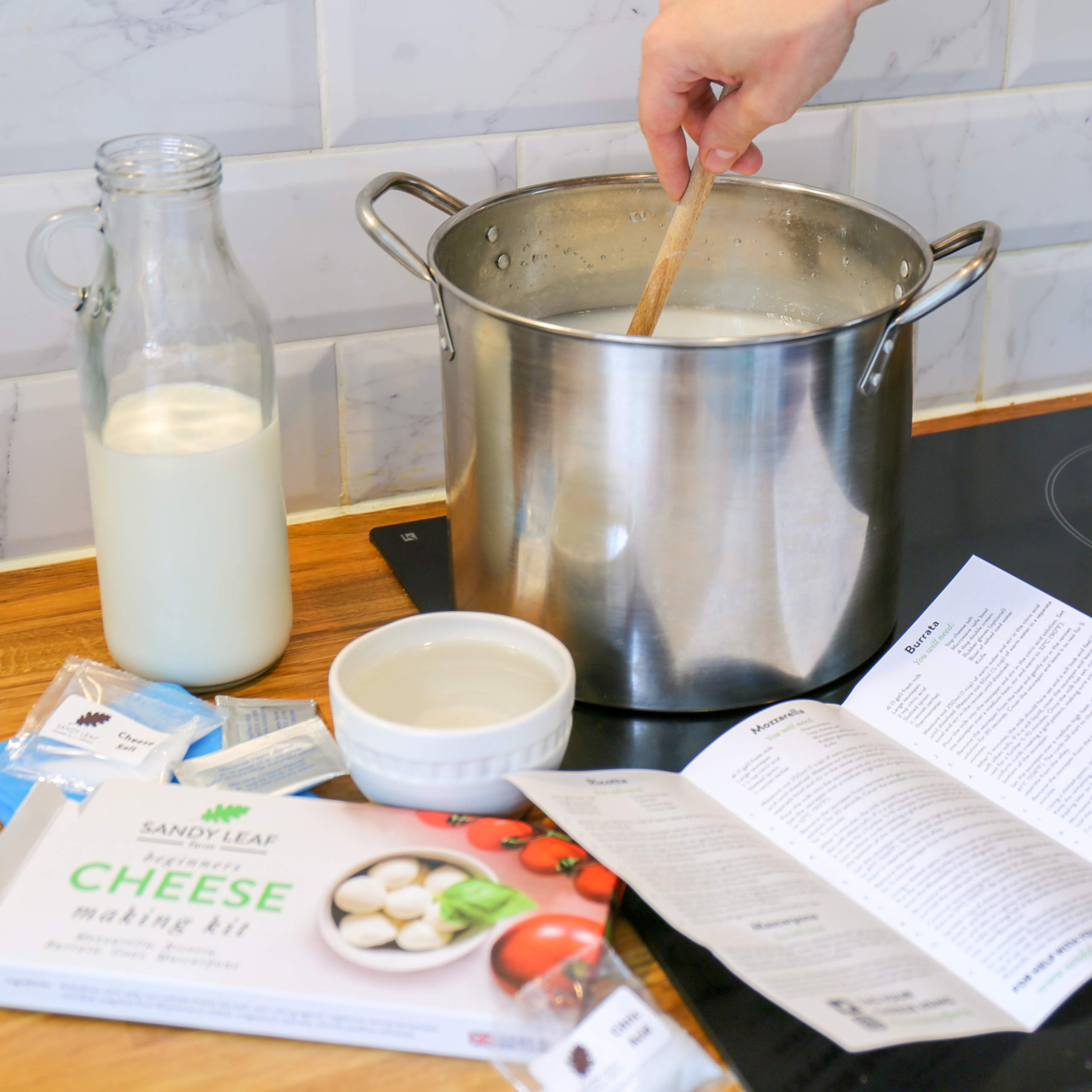 Sandy Leaf Farm Cheese Making Kit and Supplies - Homemade, DIY Ricotta, Burrata, Goat, Mascarpone, and Mozzarella Making Kits for Beginners w/ Vegetarian Rennet & Cheese Cloth