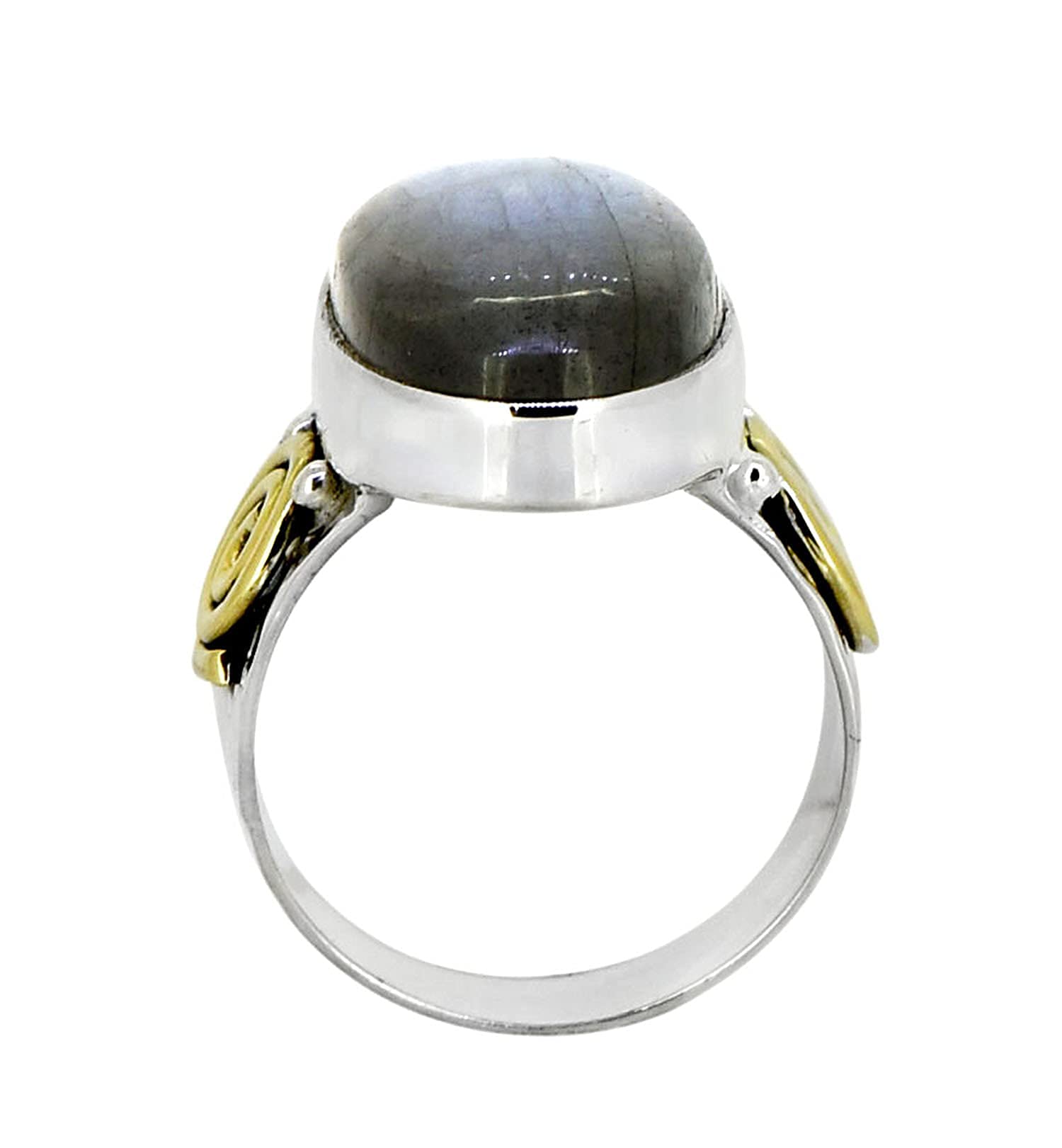 YoTreasure Natural Labradorite 925 Sterling Silver Brass Bold Ring Jewelry