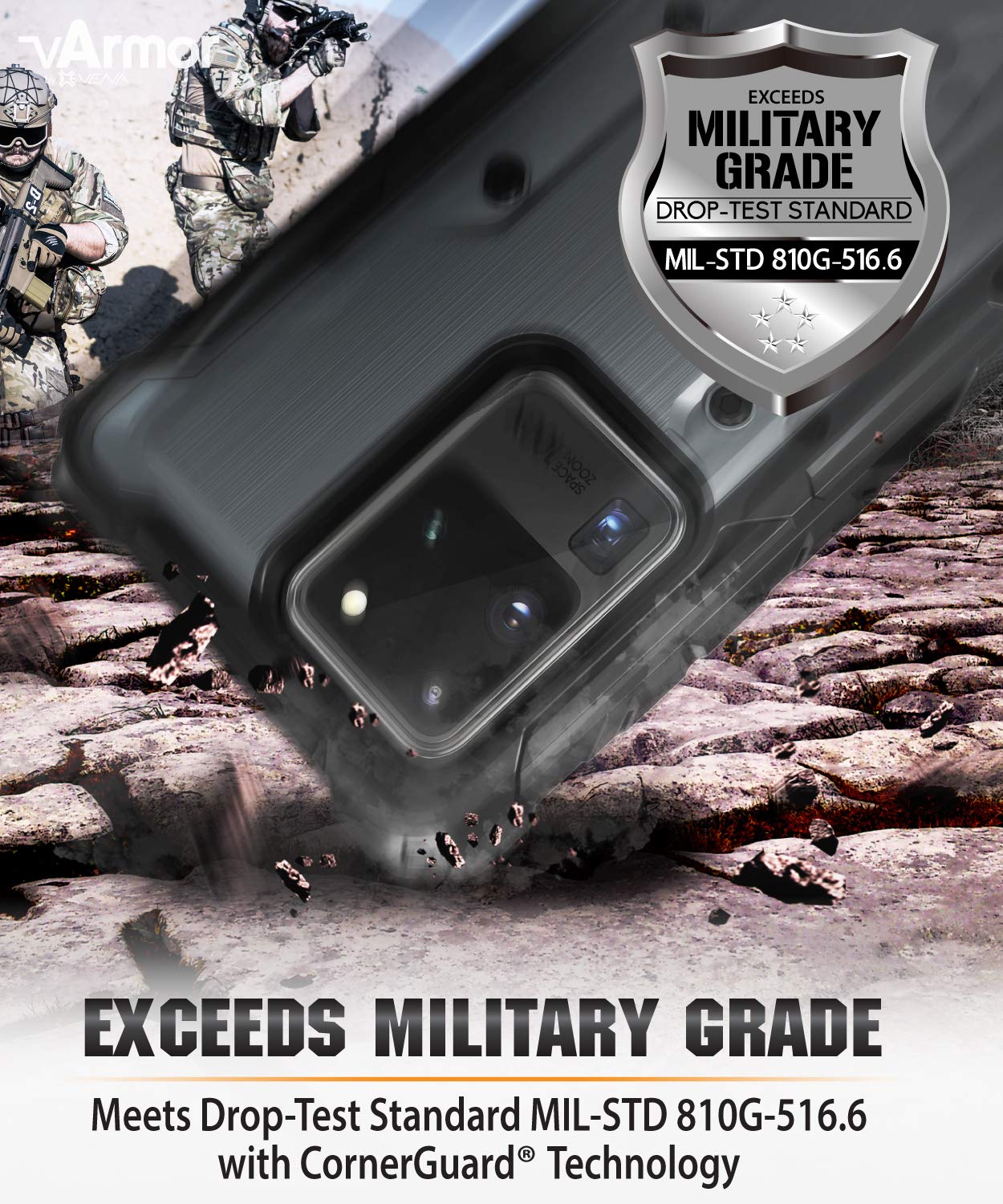 Vena vArmor Rugged Case Compatible with Samsung Galaxy S20 Ultra (6.9"-inch), (Military Grade Drop Protection) Heavy Duty Holster Belt Clip Cover with Kickstand - Space Gray