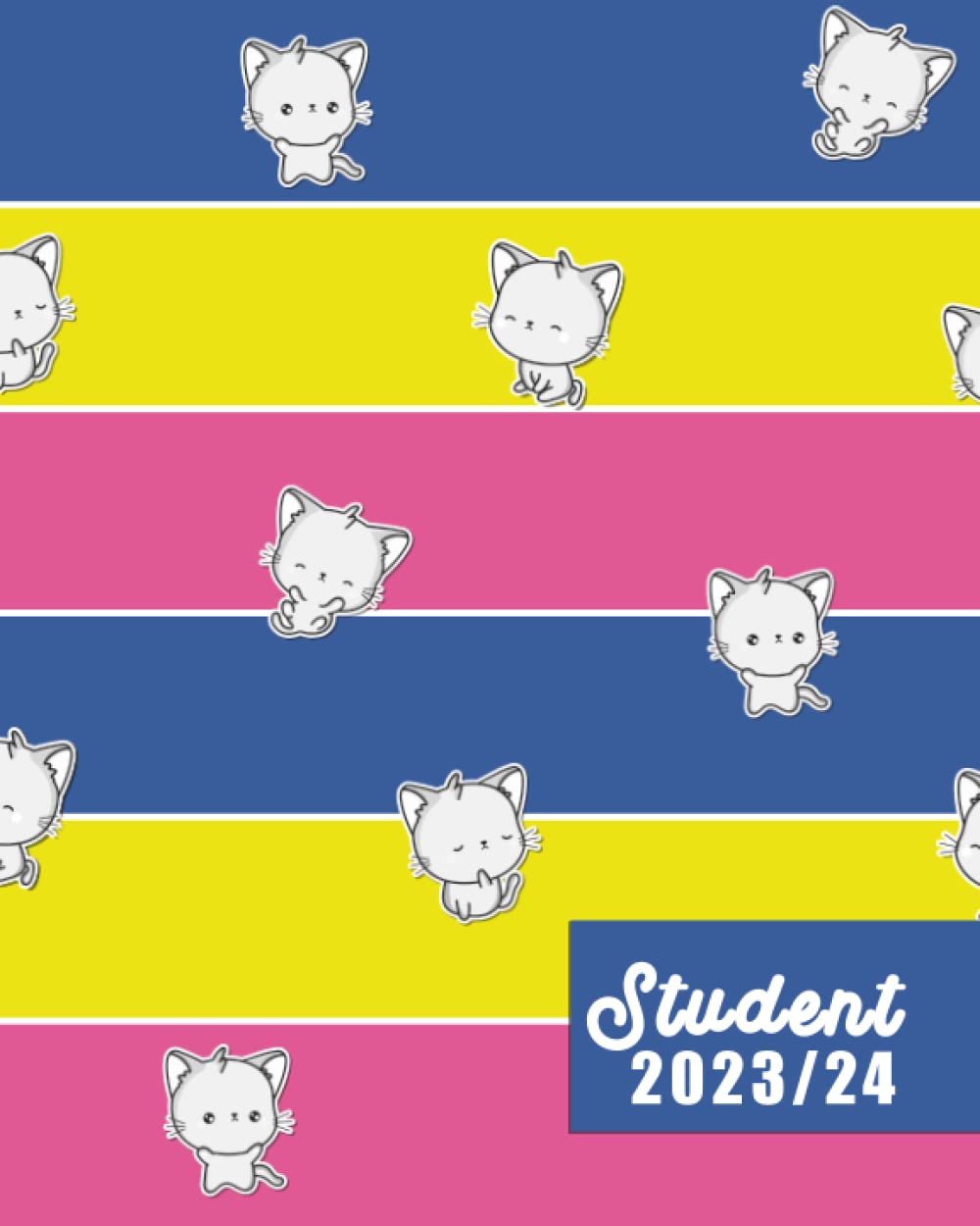 Student 2023-2024: Stay on Top of Your Studies with Our Kawaii Cat-Themed Planner - Academic Year 2023/2024 Monthly and Weekly Planner for Girls in Shades of Blue, Pink, and Yellow.