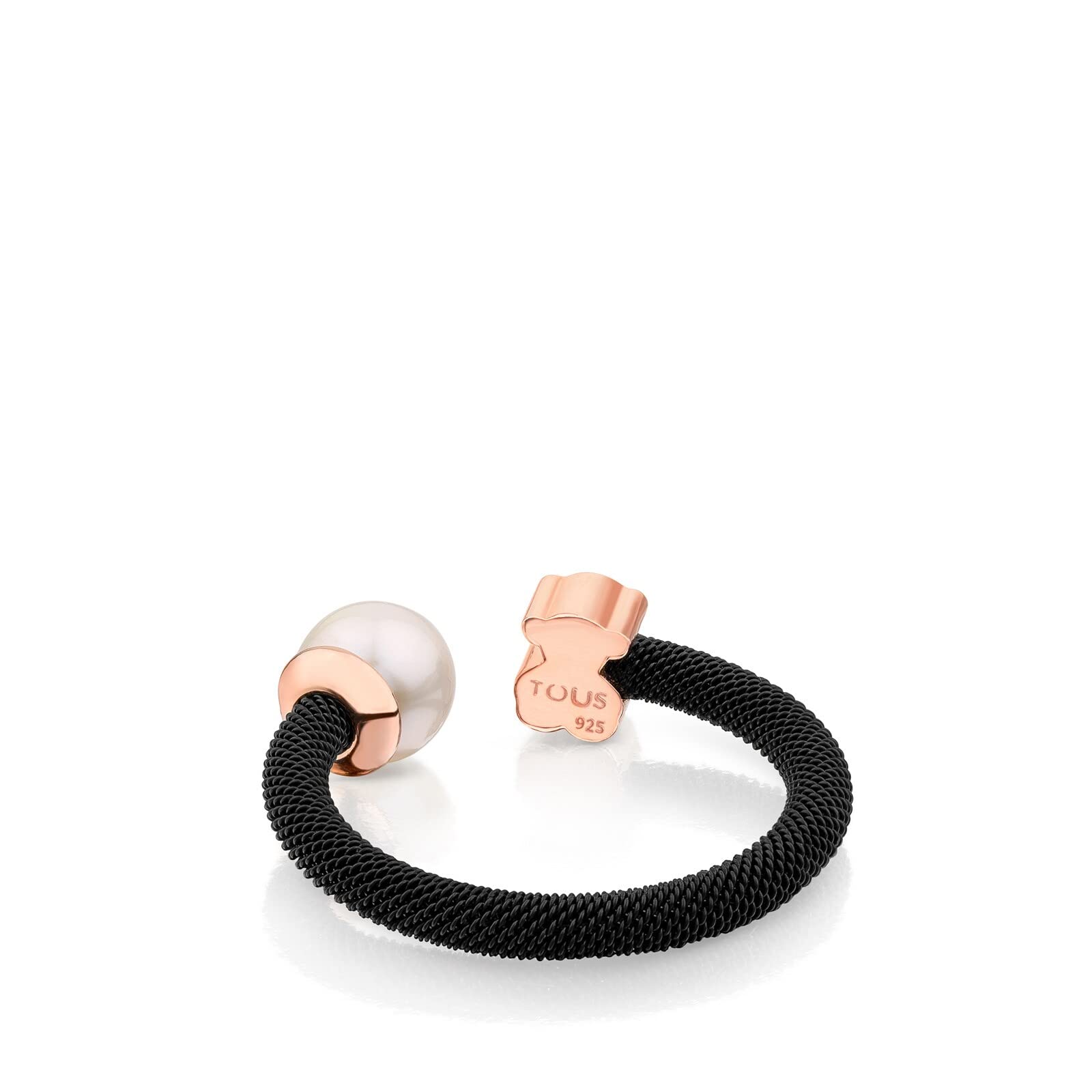 TOUS Icon Mesh 925 Silver Ring with White Chinese-Freshwater-Cultured Pearl 6.5-7.0 mm