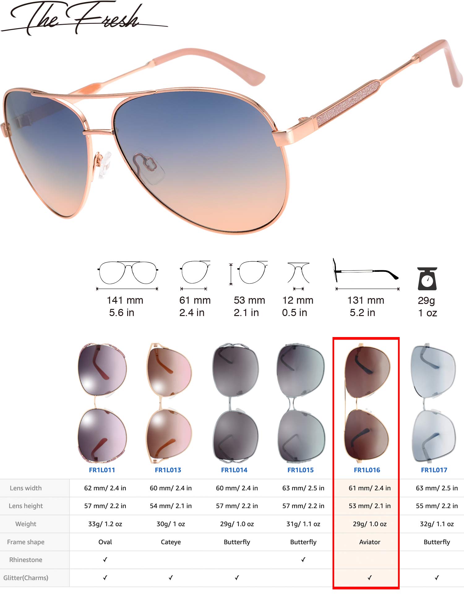 The Fresh Classic Crystal Elegant Women Beauty Design Sunglasses Gift Box (L164-Rose Gold, Blue/Coral)