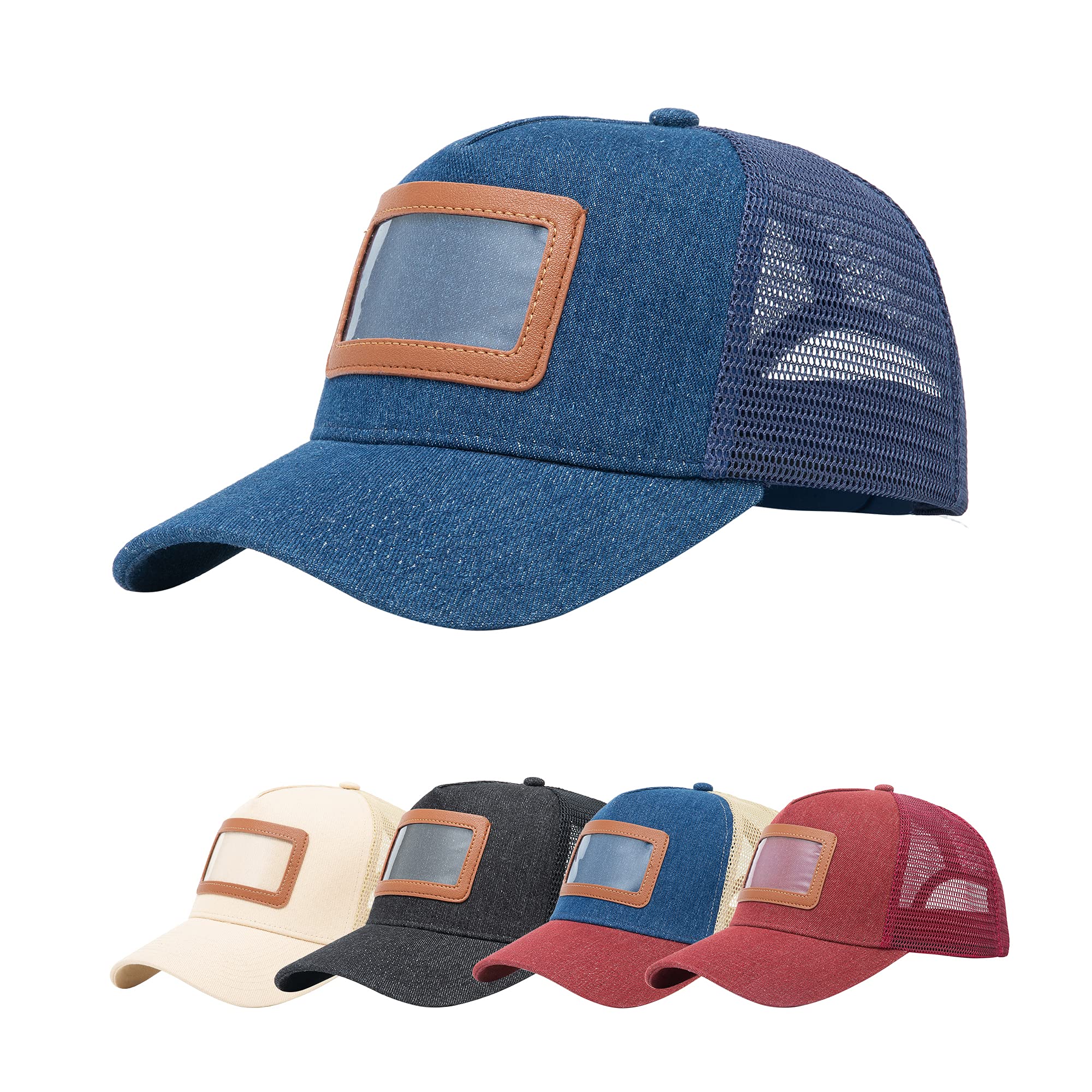 zowya Snapback Trucker Hats with Card Pocket Mesh Baseball Cap Breathable Retro Stitched Cotton for Men & Women, Blue