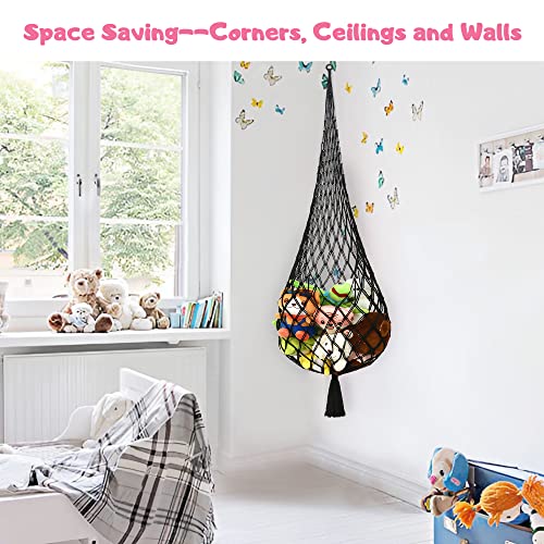 Stuffed Animal Storage Net Hammock, LAT Hanging Toy Net Stuff Animal Storage Organizer Hanger for Kids Room Bedroom Playroom (Black)
