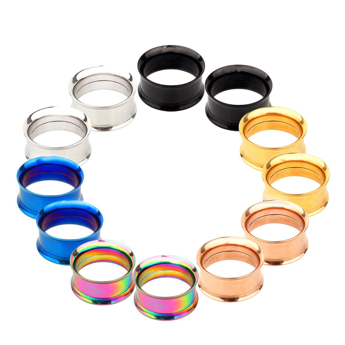 TOPBRIGHT Surgical Stainless Steel Screwed Expander Stretcher Body Piercing Jewelry Ear Gauges Tunnels Plugs 14pcs Set
