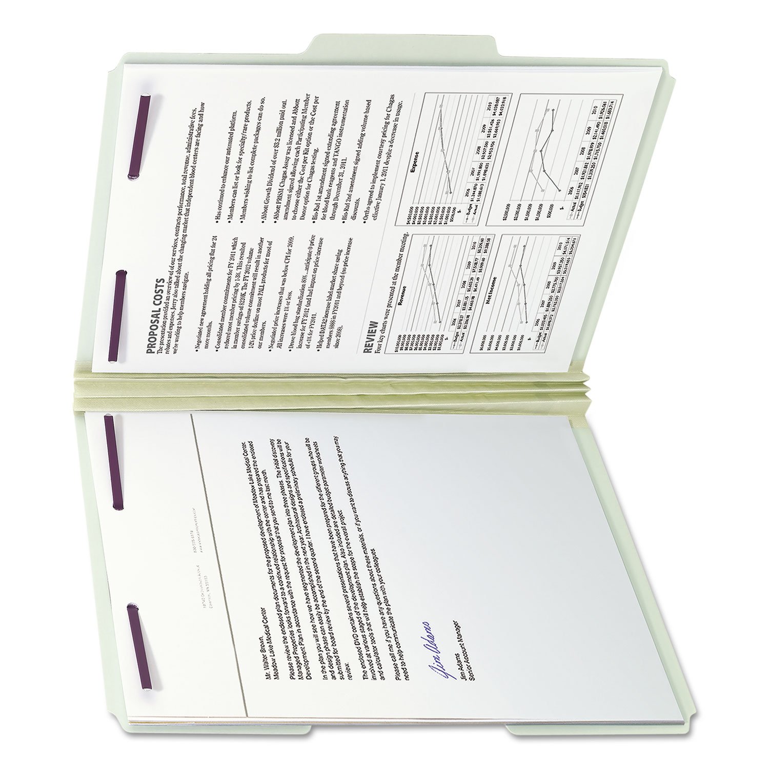 Smead 14944 Three Inch Expansion Fastener Folder 1/3 Top Tab Letter Gray Green 25/Box