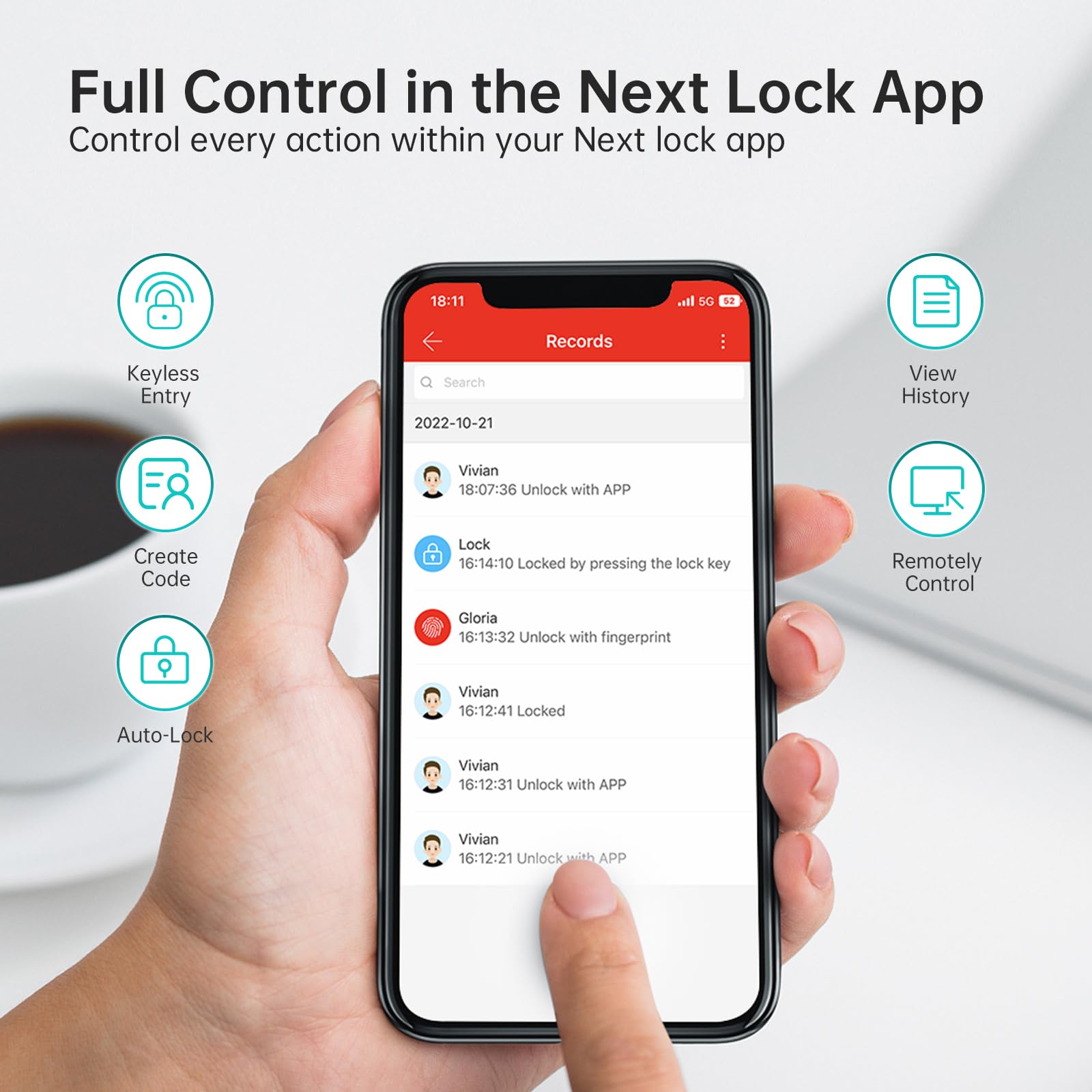 Wi-Fi Smart Deadbolt Lock with Touchscreen Keypad, Keyless Entry Bluetooth Hornbill Smart Front Door Lock Compatible with Alexa, Works with App, Auto-Lock, Remotely Control