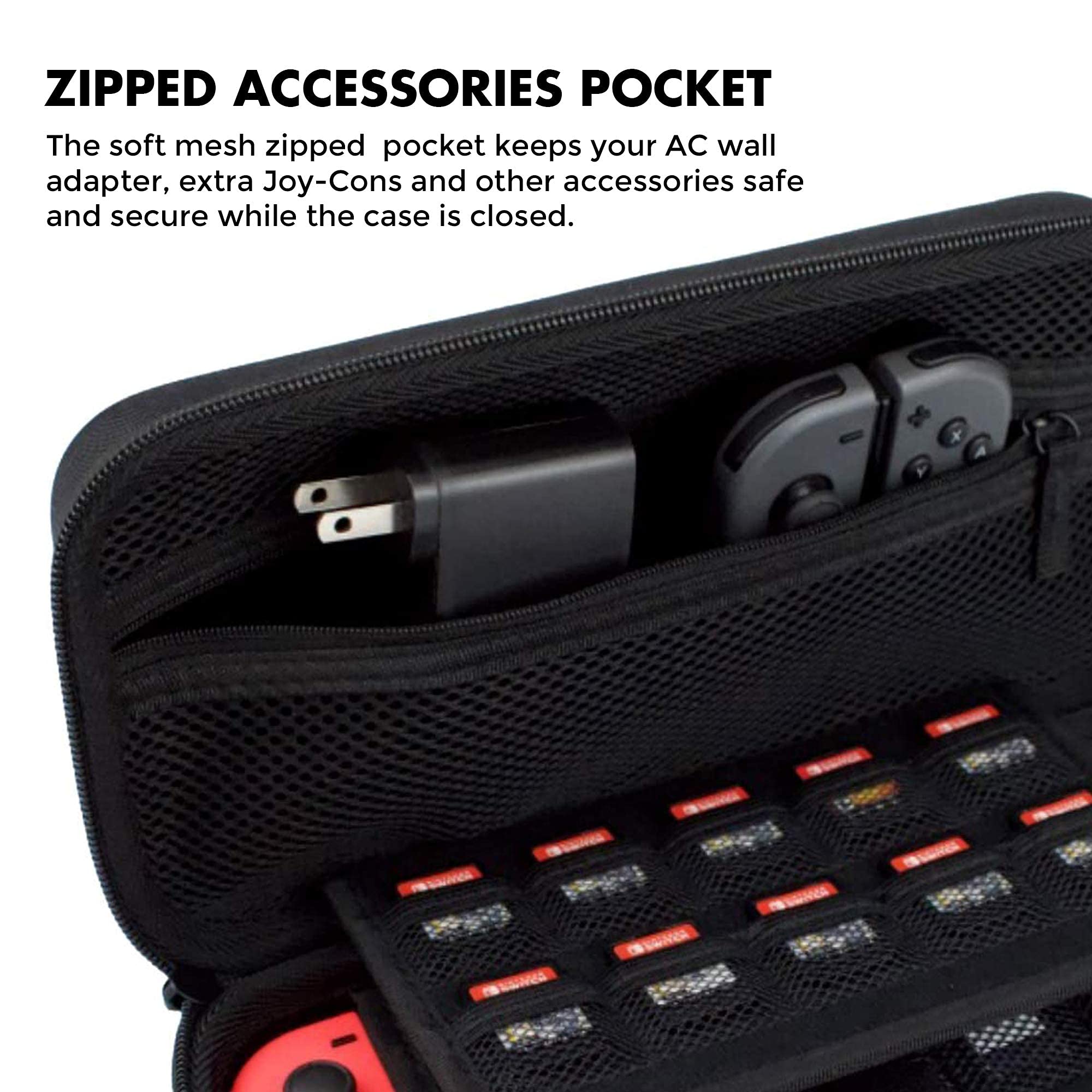 TakeCase Carrying Case for Nintendo Switch and New OLED - Protective Hard Case Includes Pouch That Fits Adapter/Charger, Accessories and 19 Games Storage - Perfect for Travel - Black