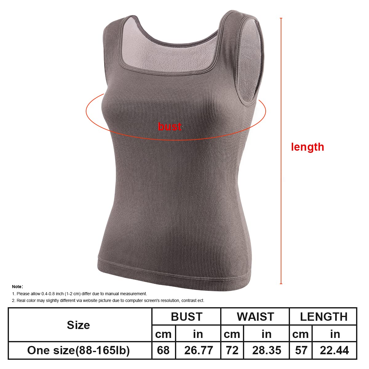 X-SNOW FALCON Women's Fleece Thermal Vest Cammy Shirt Sleeveless Camisole Basic Seamless Square Collar Thermal Vest Black