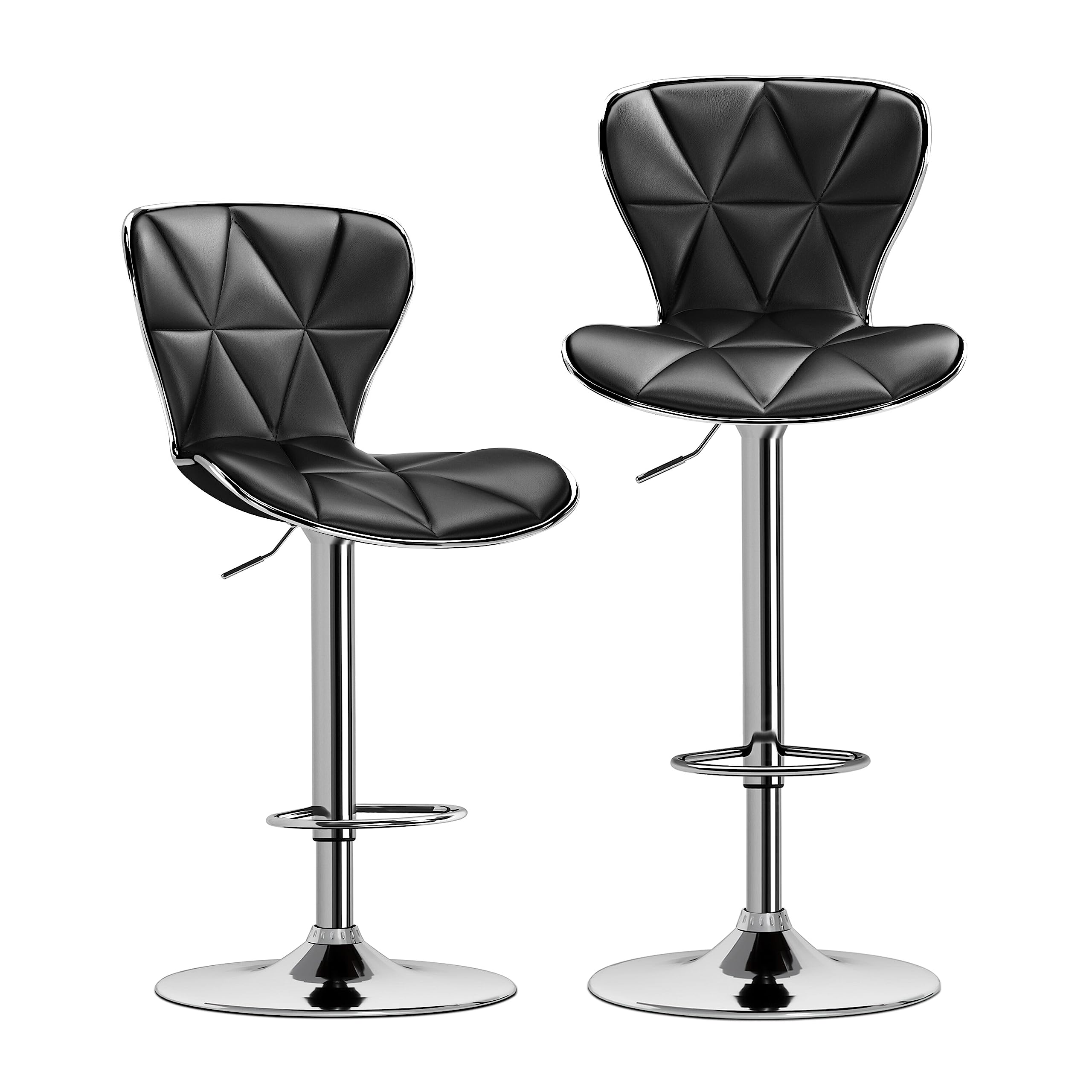 VATROS Bar Stools Set of 2, Swivel Adjustable Counter Height Barstools with Back and PU Leather, Bar Stools for Kitchen Counter/Dining Room/Office-Grey