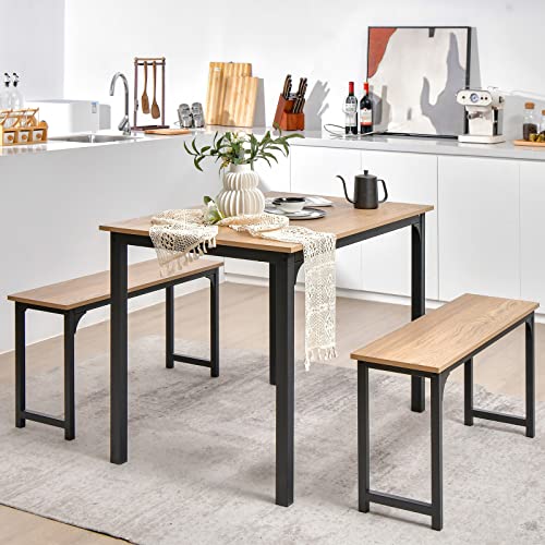 Tangkula Dining Table Set for 4, Solid Wood, Farmhouse Dinette Set w/Rubber Wood Legs, Modern Dining Table and Chairs Set for Kitchen, Dining Room (Natural)