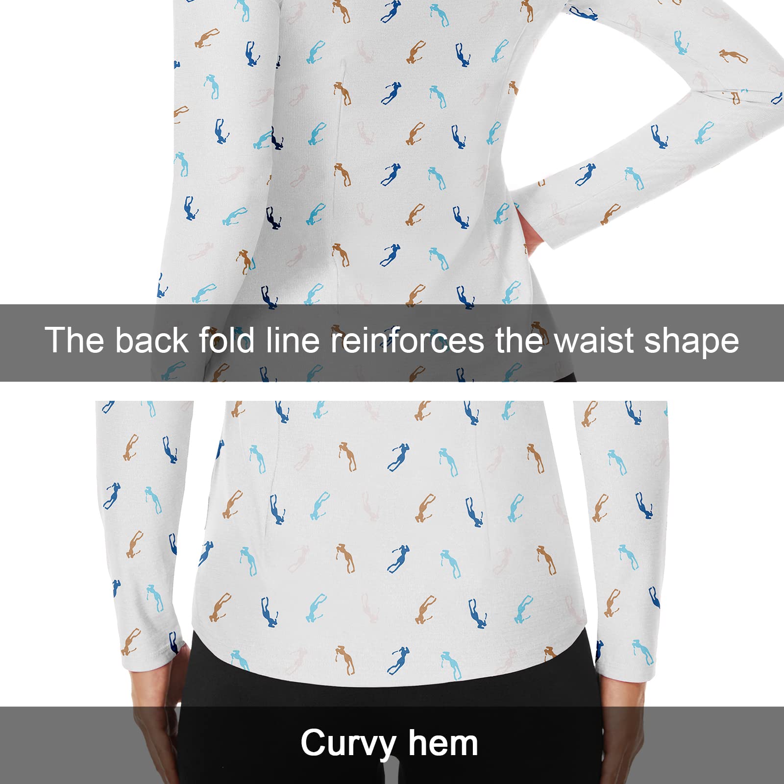 Women's Golf Shirt Long Sleeve 1/4 Zip Pullover Tennis Shirts Running Hiking Outdoor Tops (Print White, S)