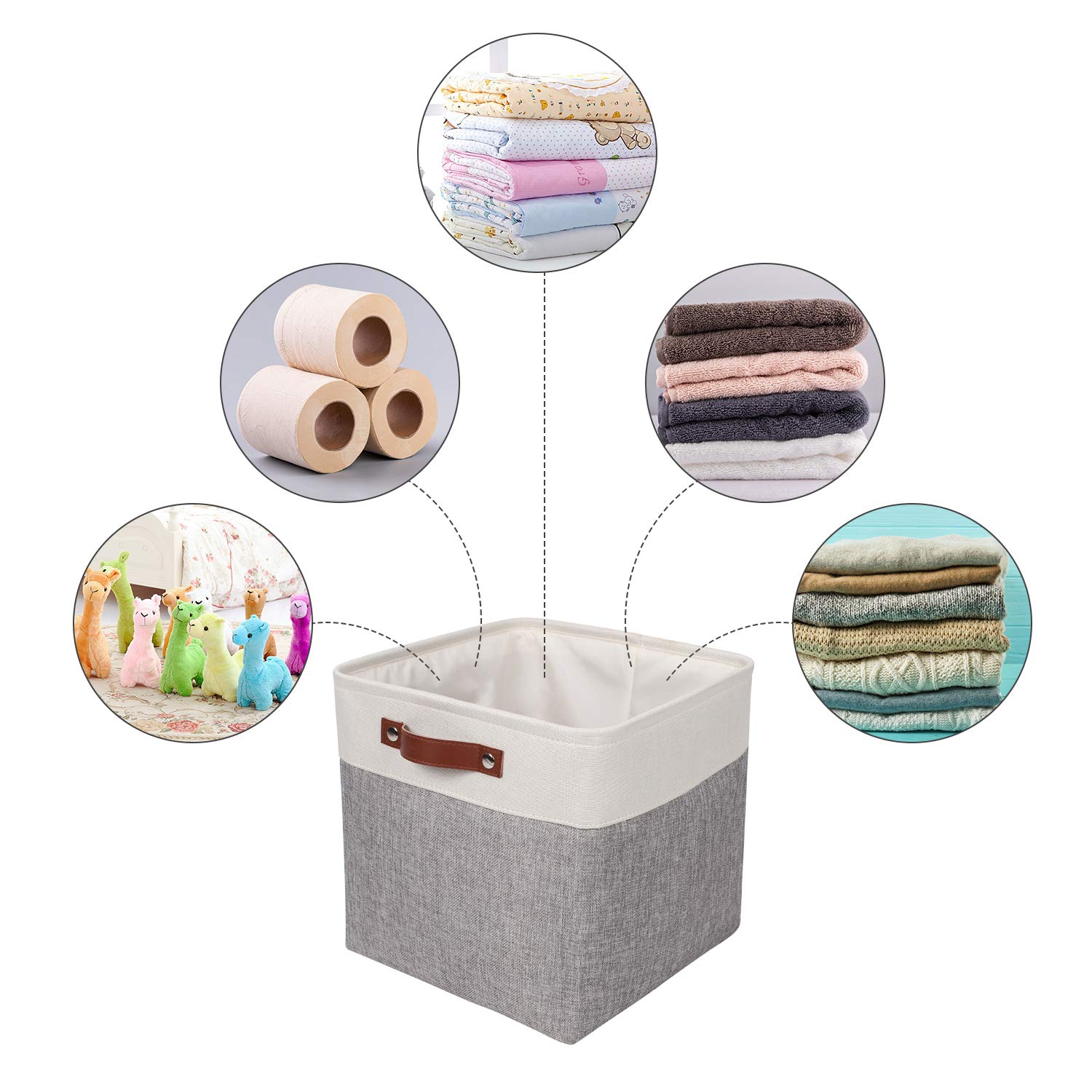 Univivi Storage Bins with Hard Bottom,13 x 13 x13 Cube Storage Baskets with Handles,Gray Foldable Fabric Storage Bins Organizer Baskets for Closet