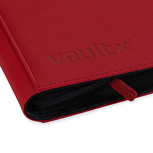 Vault X Premium Exo-Tec Zip Binder 12 Pocket, 20 Double-Sided Pages for 480 Side-Loading Slots for Board, Collectible or Trading Card Game Protective Folder Album (Red)