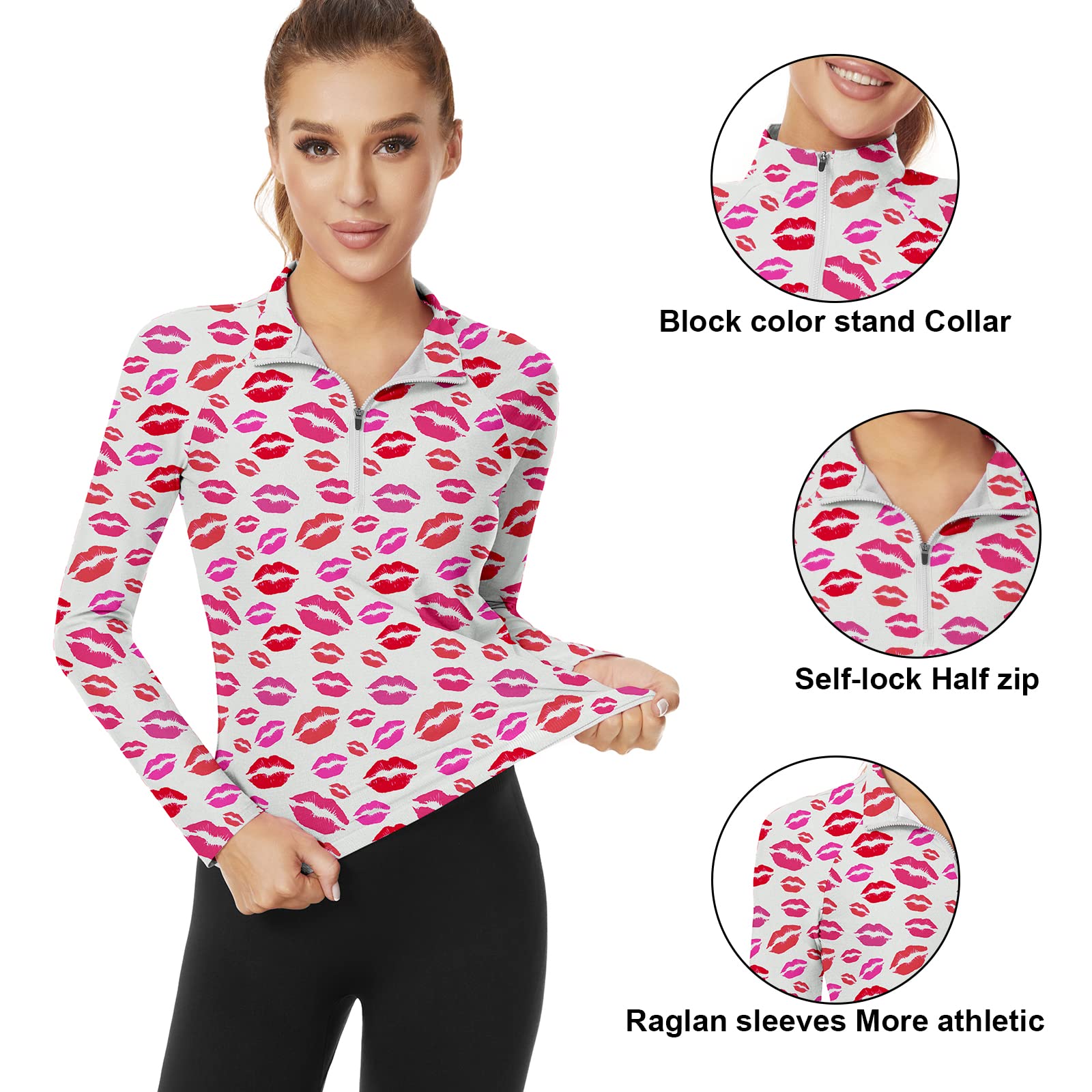 Women's Golf Shirt Long Sleeve 1/4 Zip Pullover Tennis Shirts Running Hiking Outdoor Tops (Print A, S)