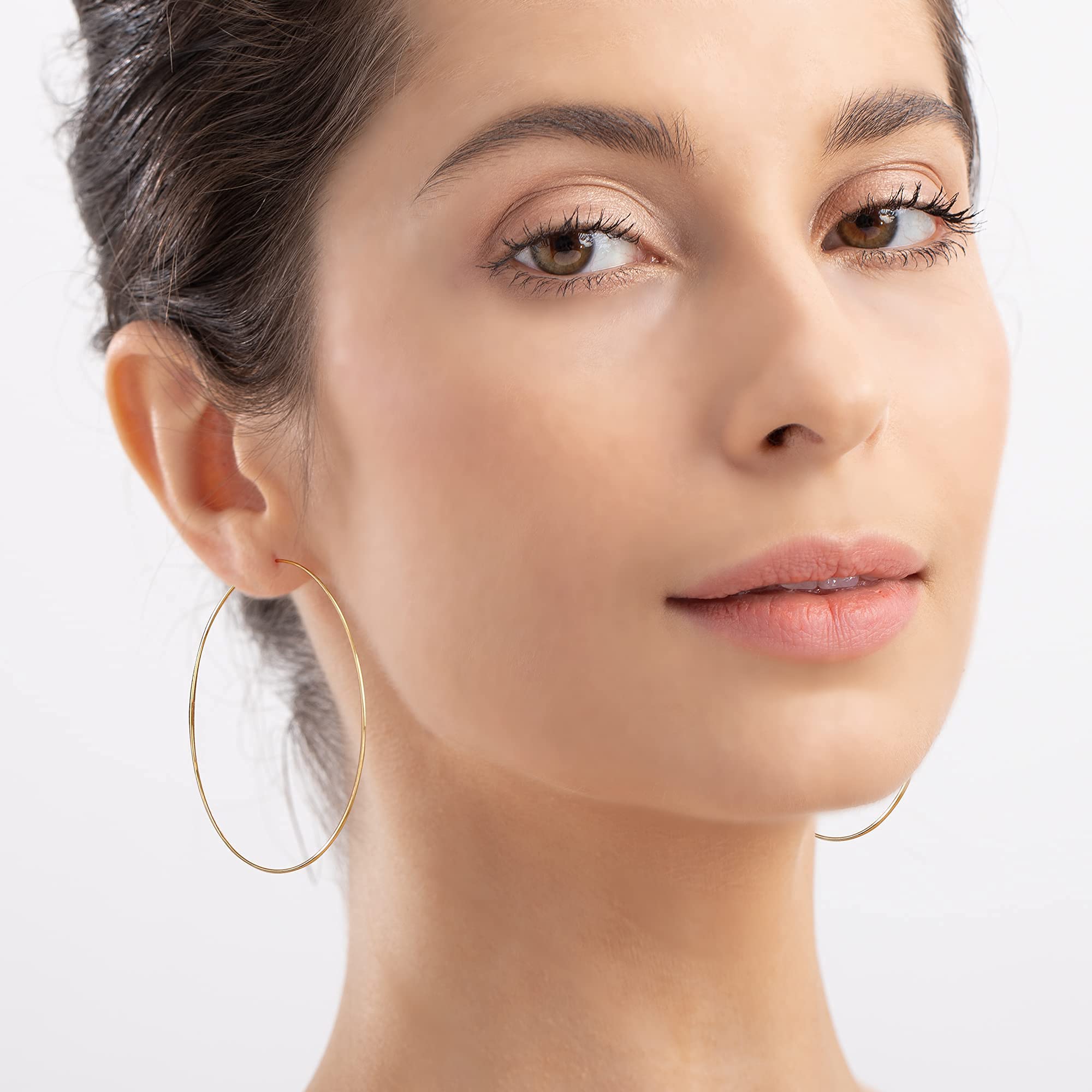wowshow Thin Hoop Earrings Lightweight Round Threader Earrings for Women 50mm 3 Colors Set