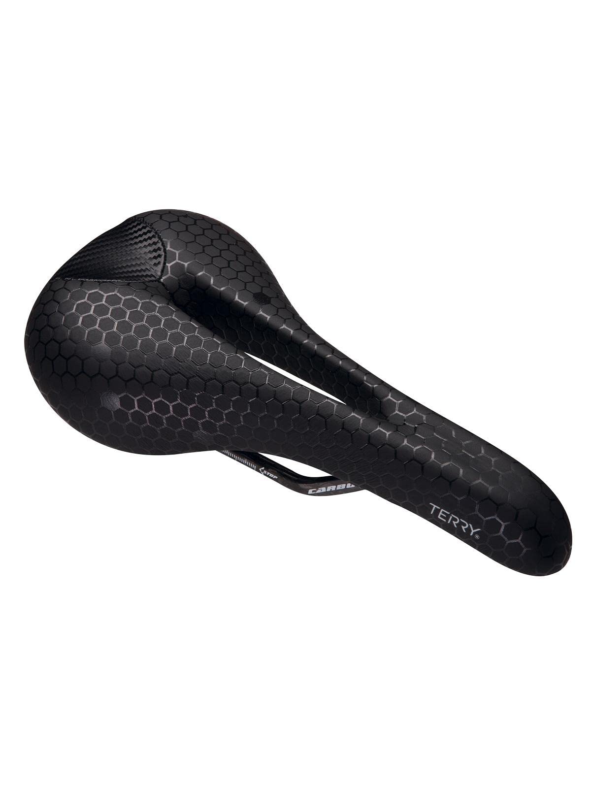 Terry Fly Carbon Mountain Bicycle Saddle - Bicycle Seat for Men - Flexible & Comfortable - Lightweight, Low Profile, Flat Top - Black Leather