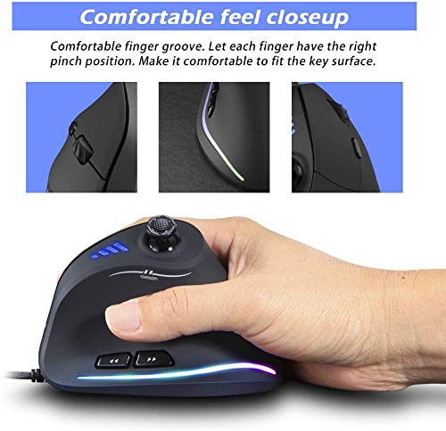 Vertical Mouse Wired Mouse Ergonomic RBG Gaming Upright Optical Mice with 11 Programmable Buttons 5-Way Rocker 10000 Max DPI Gaming Mouse for Gamer/PC/Laptop/Computer