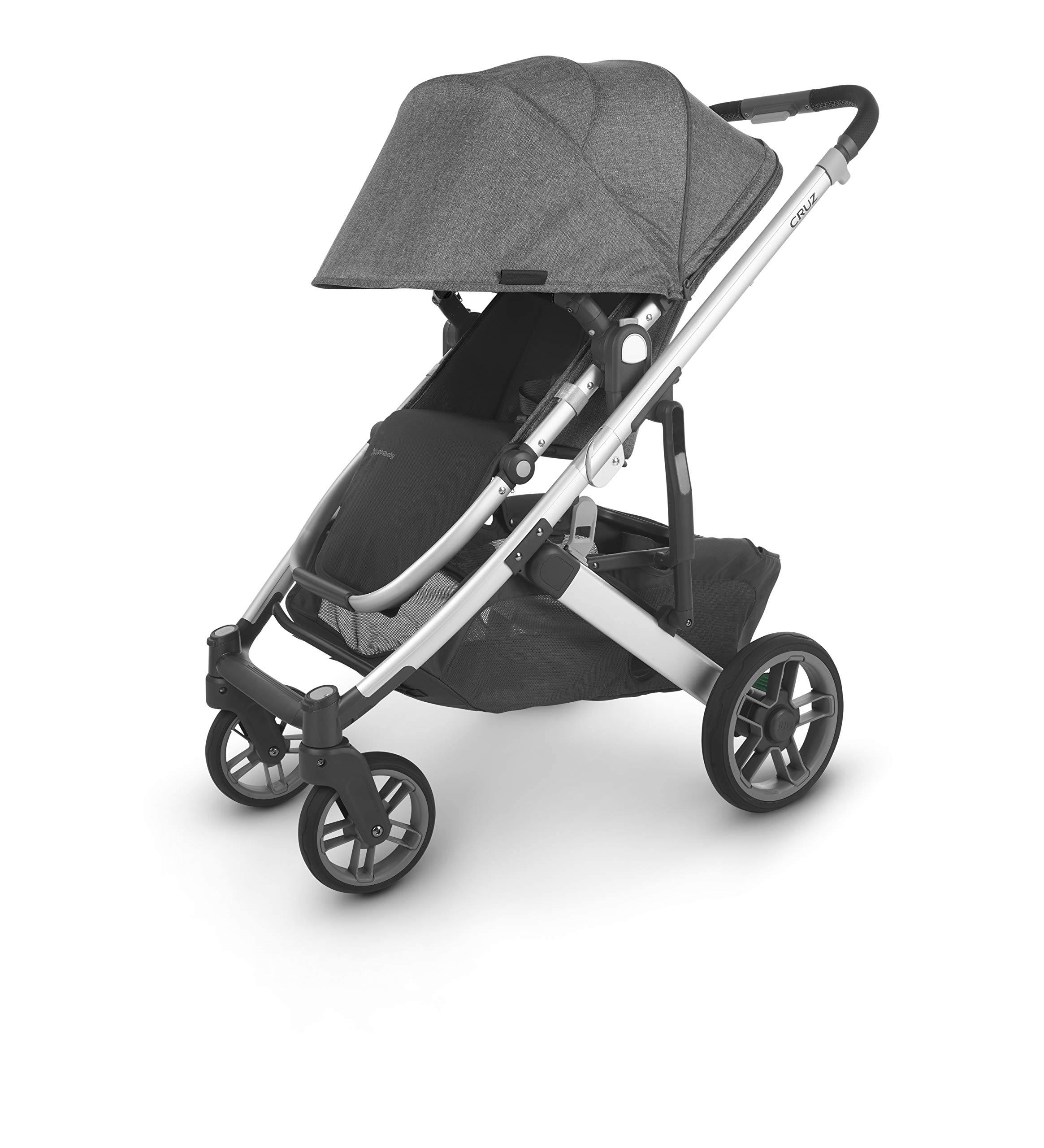 UPPAbaby Cruz V2 Stroller - Jordan (Charcoal Melange/Silver/Black Leather) + Mesa Infant Car Seat - Jordan (Charcoal Melange) Merino Wool