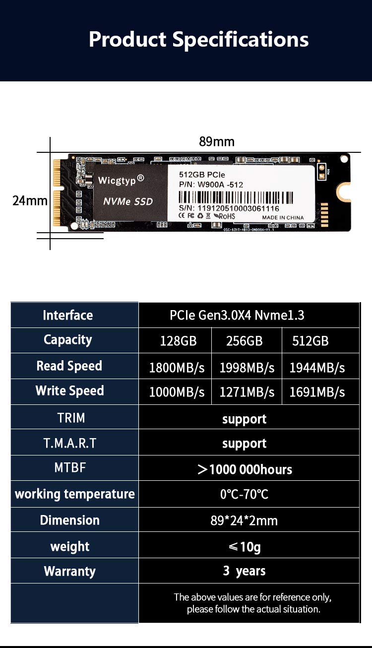 Wicgtyp 1TB M.2 SSD PCIe NVME for Mac SSD M2 NVMe SSD Hard Drive Gen3x4 SSD 1TB for MacBook Air/MacBook Pro