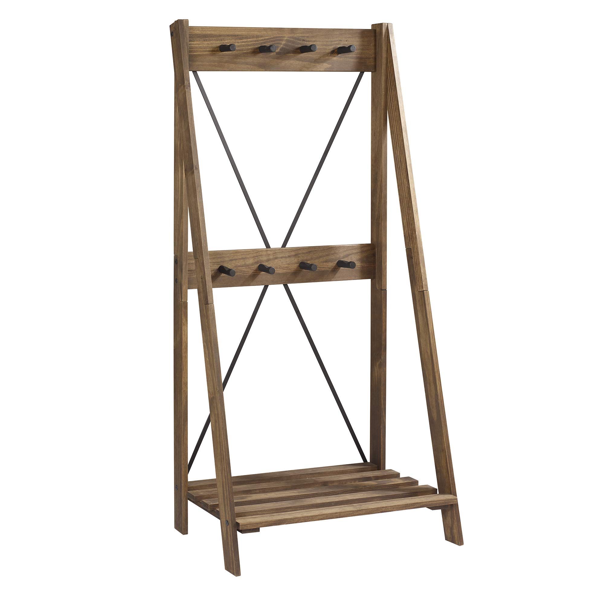 Walker Edison X Back Farmhouse Entryway Bench Hall Tree Coat Rack Shoe Storage Shelf Mudroom Hallway Organizer, 68 Inch, Grey
