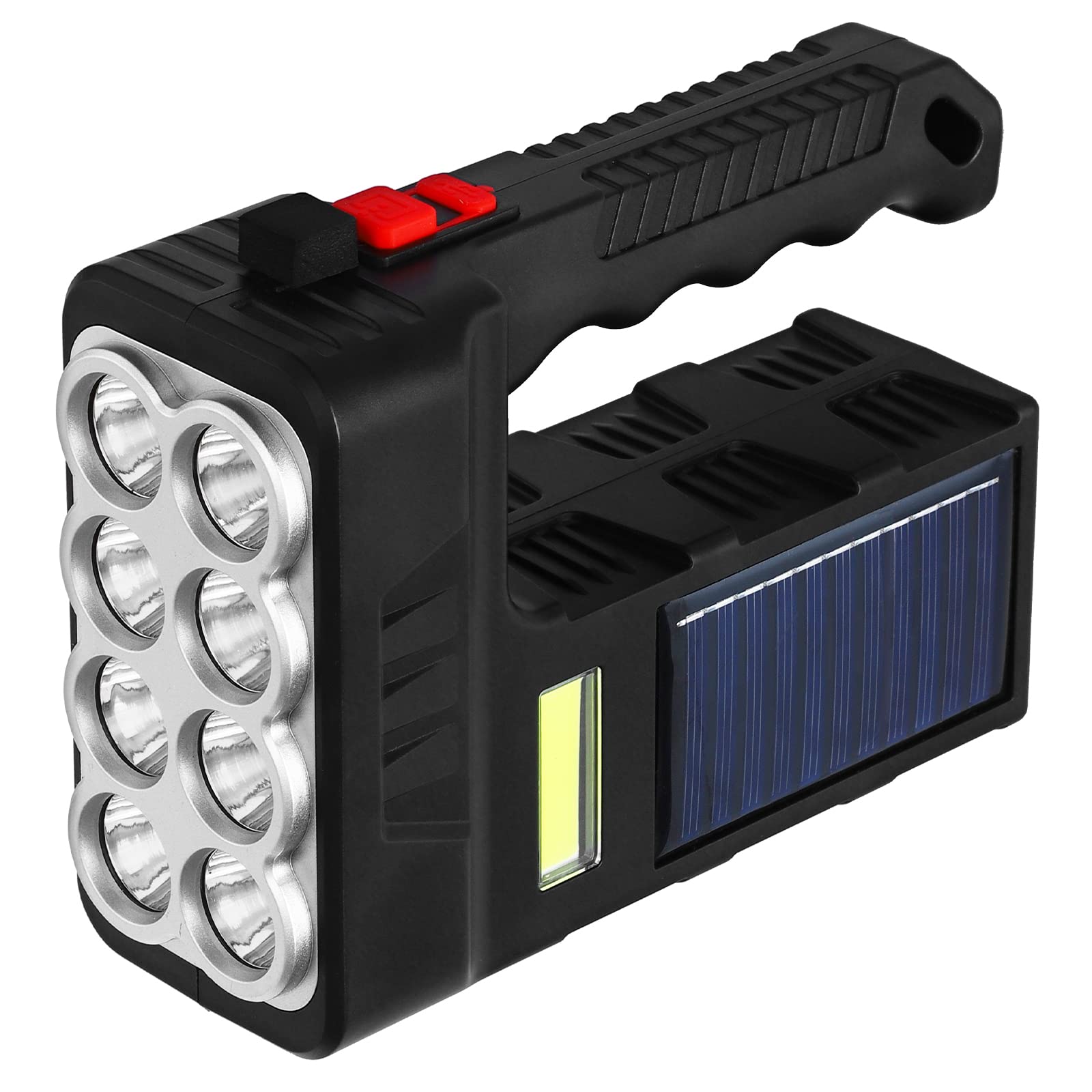 YPENSLZX Portable Rechargeable Handheld Flashlight with 8 LED Lights Solar-Powered Flashlight, High Lumens 3 Modes Searchlight for Outdoor and Emergency Use