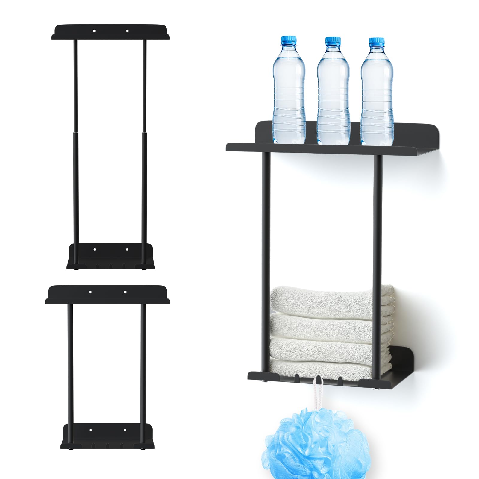 Towel Racks Towel Storage Organizer for Bathroom Wall Mounted, Adjustable Metal Towel Holder for Rolled Bath Towels, Face Towels, Hand Towels, Washcloths