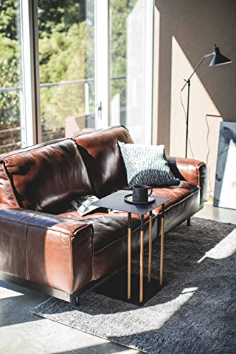 YAMAZAKI Home Metal and Wood Sliding Sofa C End Coffee Tray Laptop Desk, Modern Bedside Or Living Room Small Accent Table | Steel, One Size, Black